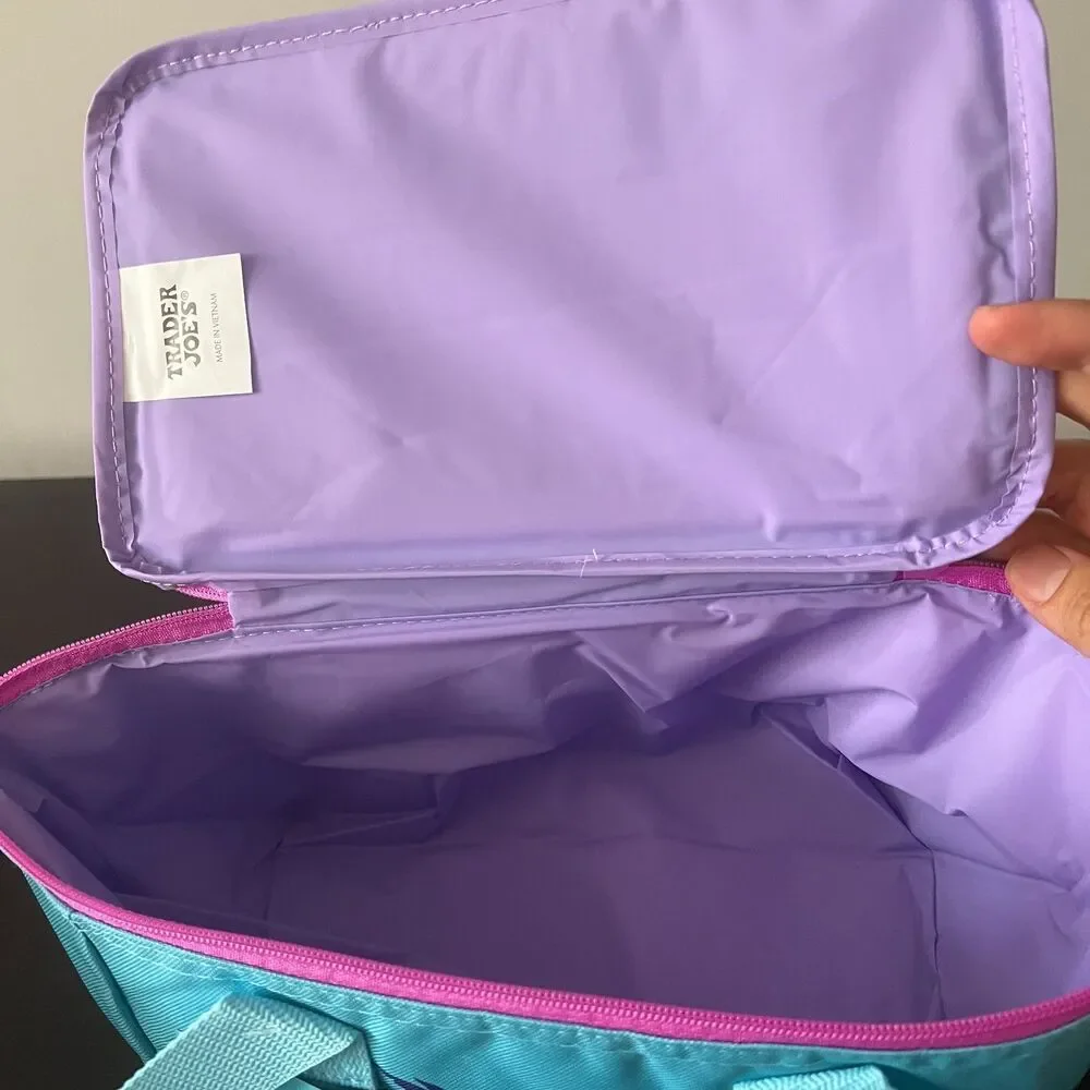 Trader Joe'S | Bags | Trader Joes Mini Insulated Bag Blue Pink Zipper ...